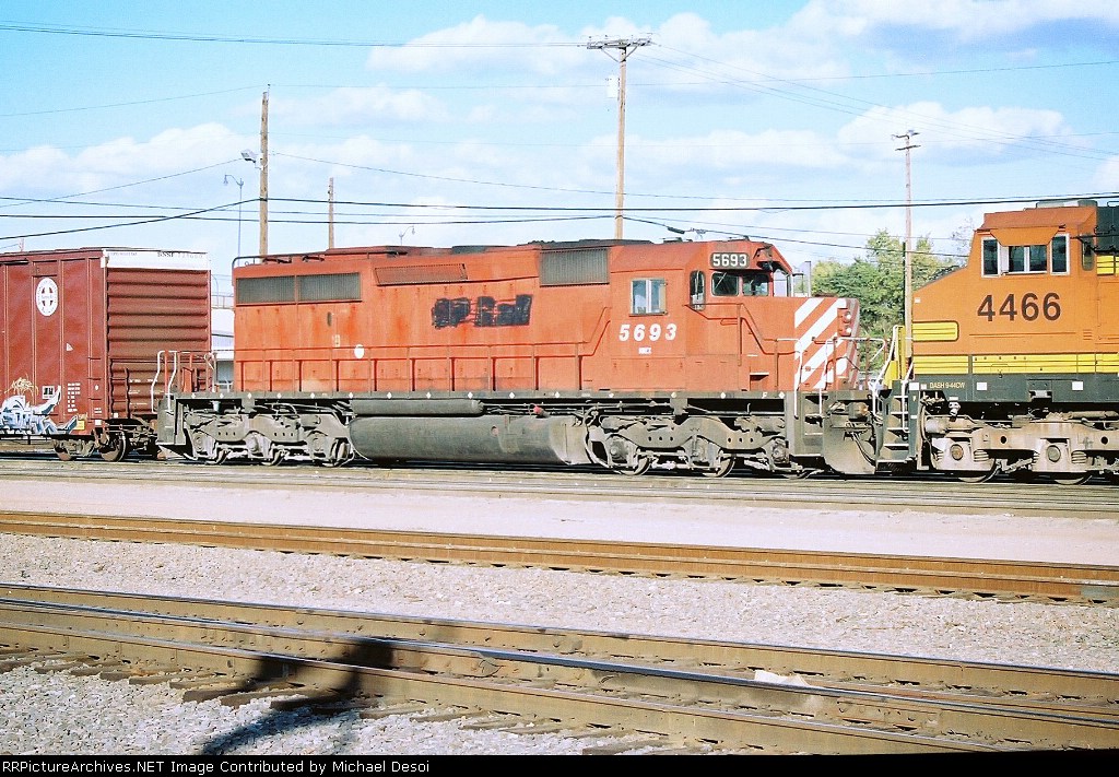 NREX SD-40-2 #5693 is the last unit on an eastbound entering the yard